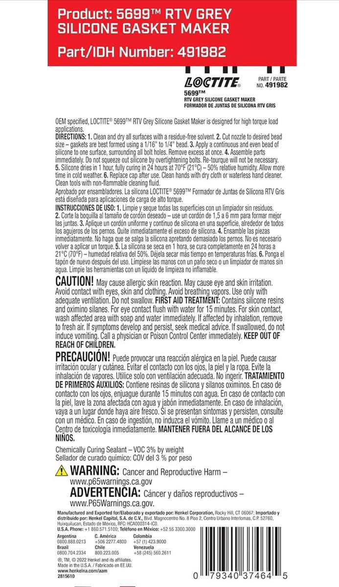 Loctite 37464 Grey RTV 598 High Performance Silicone. 80 ml ...